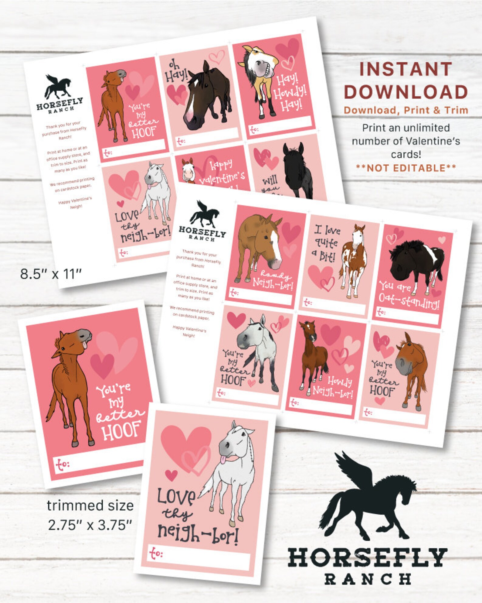 Printable Horse Valentine's Day Cards Horse Classroom - Etsy