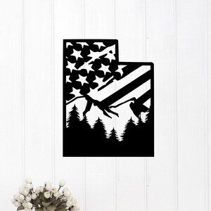 Utah State Metal Wall Art, Patriotic Flag Stars Stripes, Mountain Tree ...