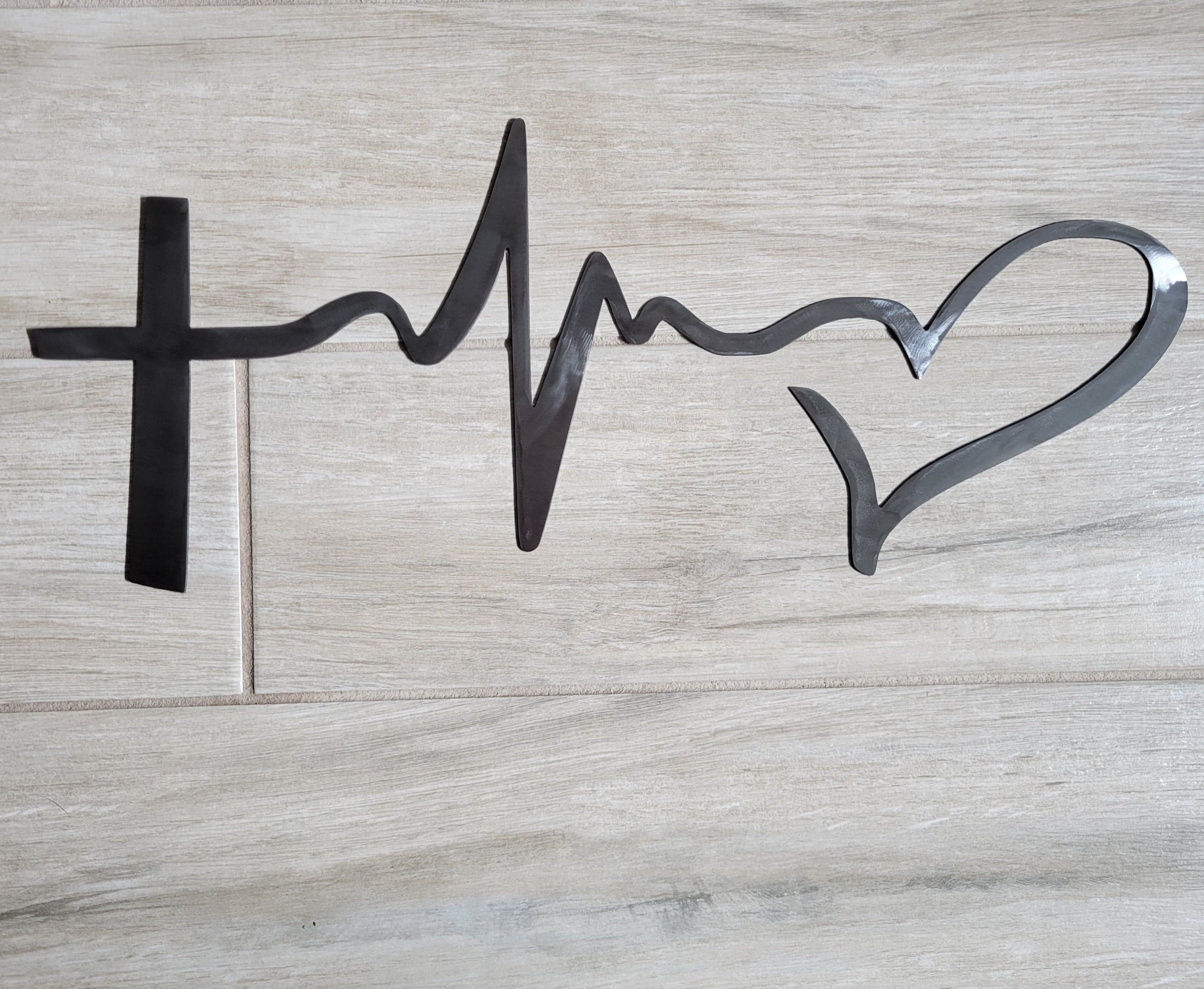 Metal Wall Art Faith Hope Love Sign, Cross Heart Heartbeat Symbol, 11th ...