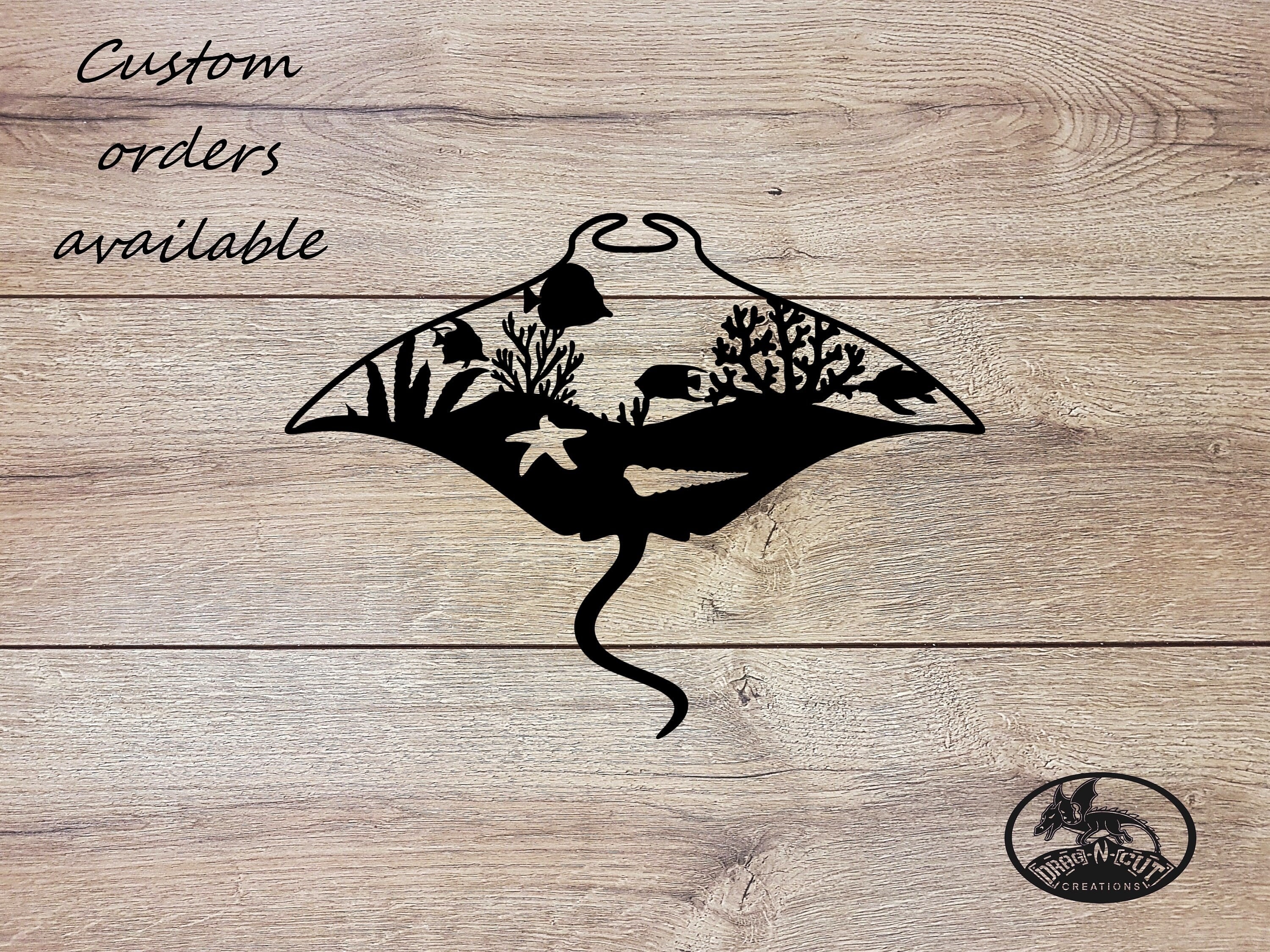 Metal Wall Art Stingray, Ocean Sea Life Scene, Manta Ray, Coral ...