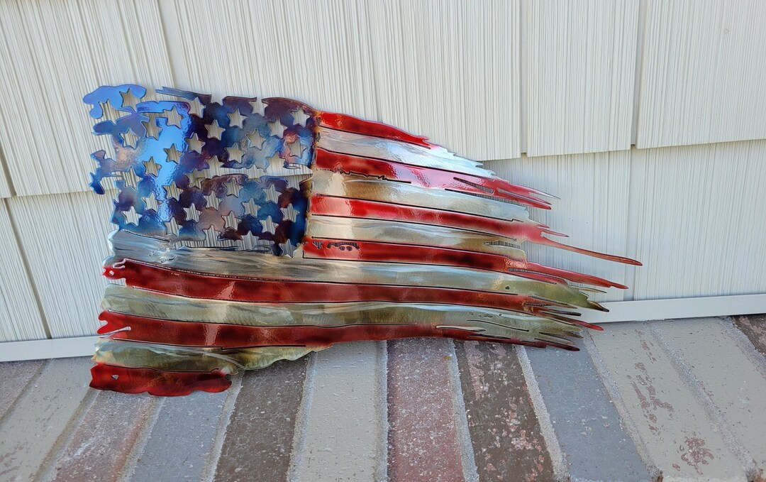 Handcrafted One of a Kind, Distressed Tattered American Flag, Metal ...