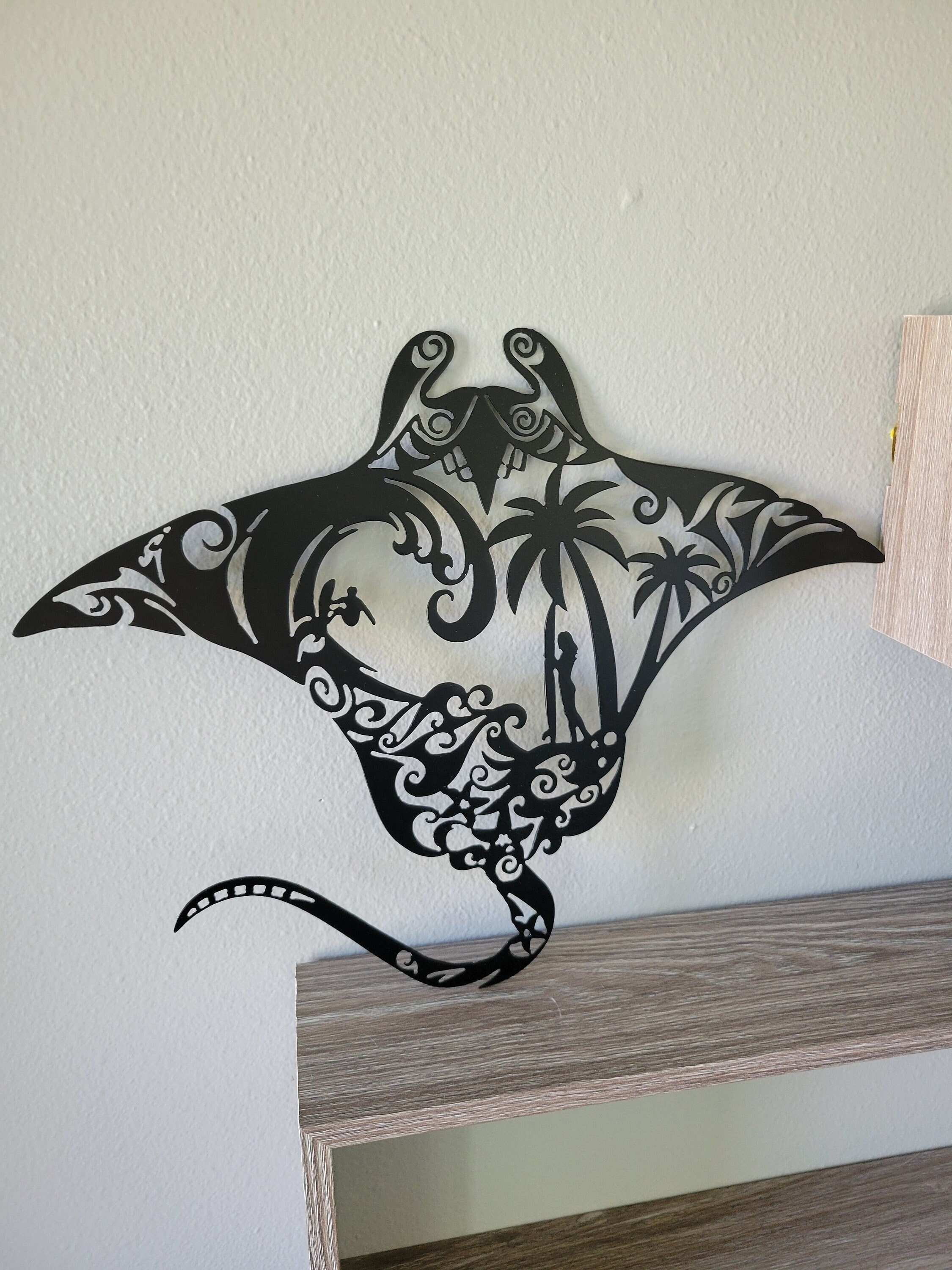 Metal Wall Art Stingray, Sting Ray, Ocean Life Scene, Manta Ray, Tribal ...