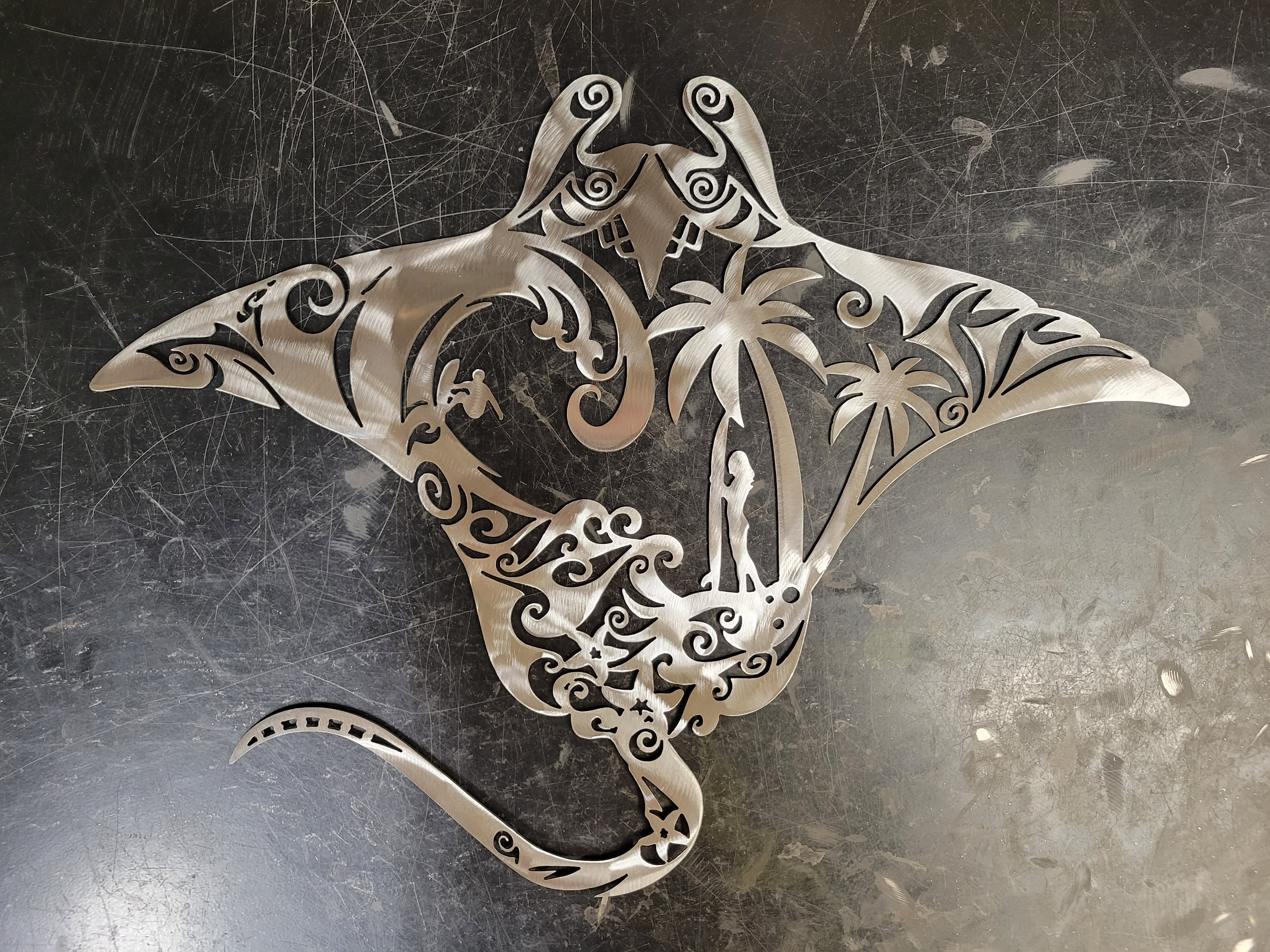 Metal Wall Art Stingray, Sting Ray, Ocean Life Scene, Manta Ray, Tribal ...
