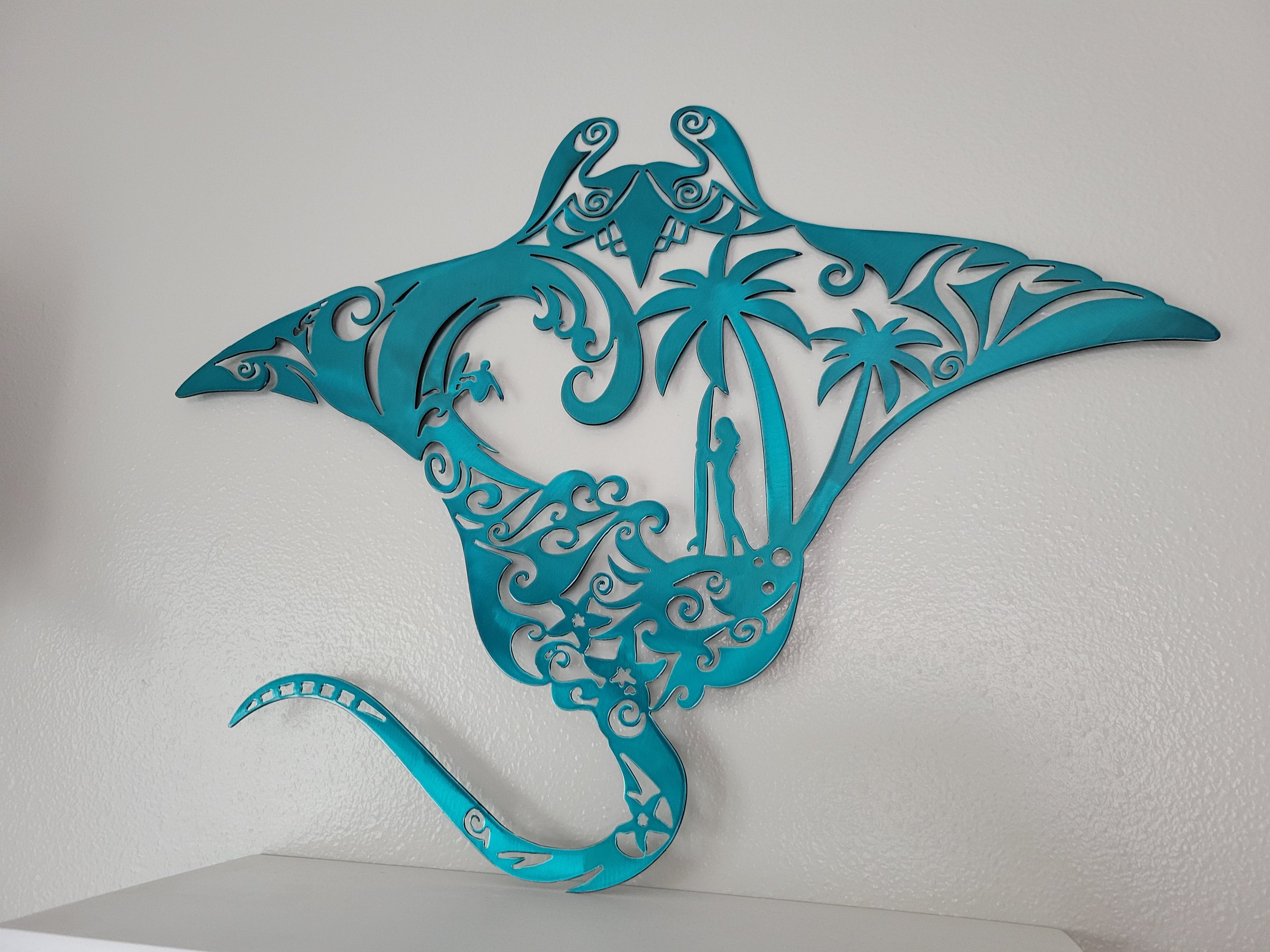 Metal Wall Art Stingray, Sting Ray, Ocean Life Scene, Manta Ray, Tribal ...