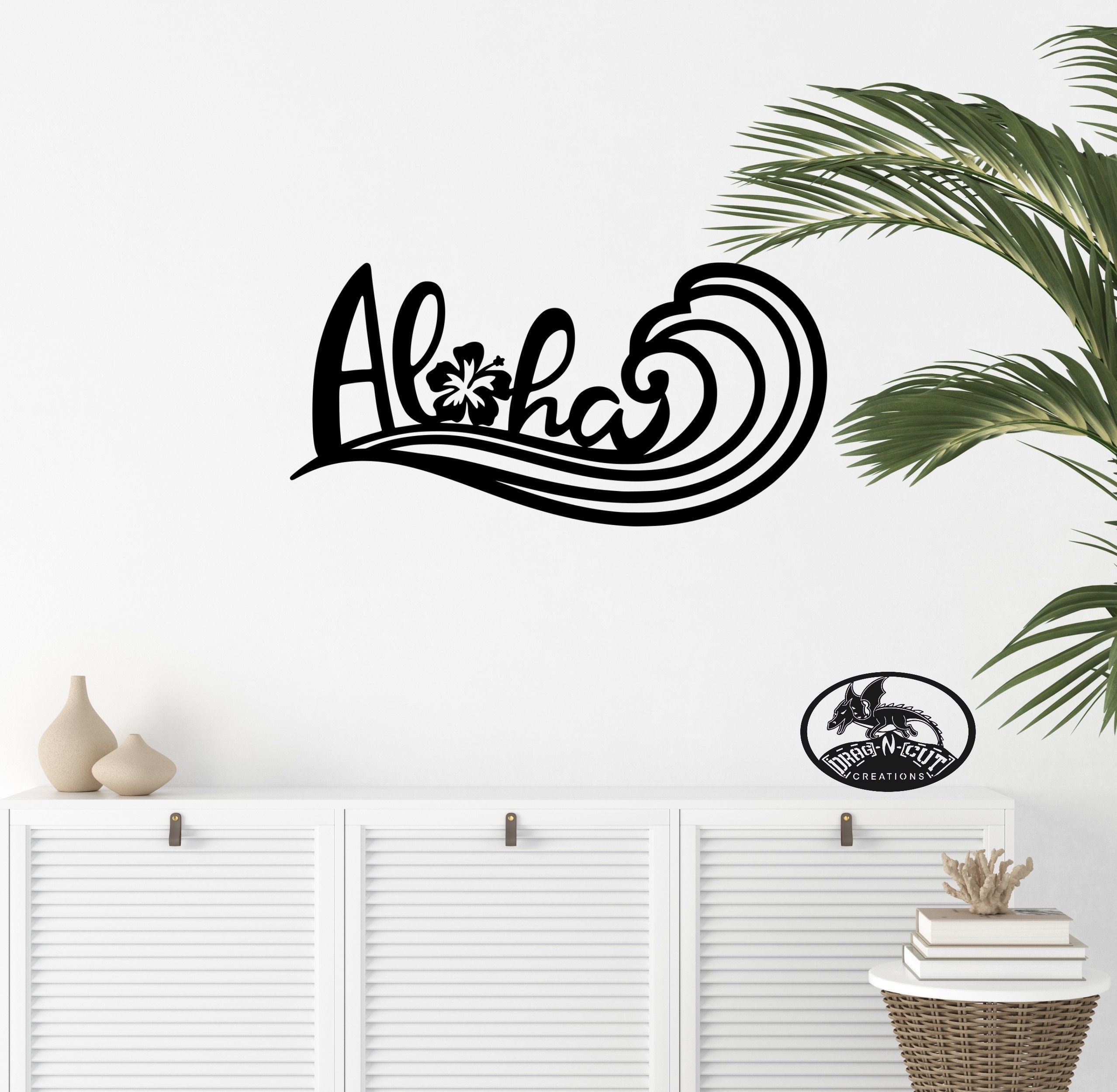 Aloha Metal Art With Wave Hibiscus Flower, Hawaiian Hawaii Ocean Sea ...