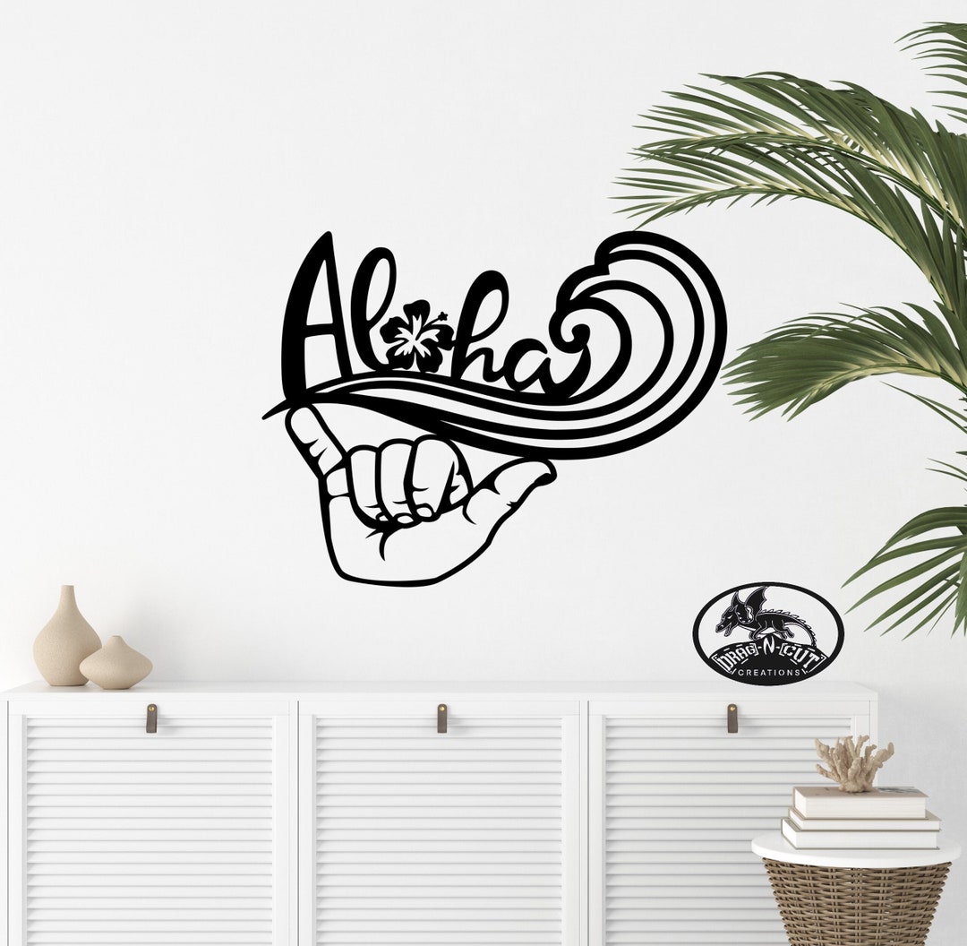 Metal Wall Art, Shaka Aloha Wave Hibiscus Flower, Island Home Nautical ...