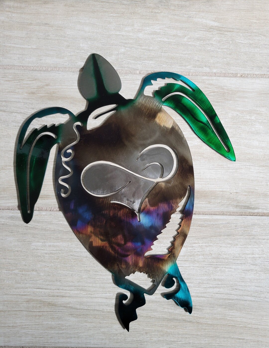 Hand Airbrushed Metal Wall Art, Infinity Heart Love Honu Island Color ...