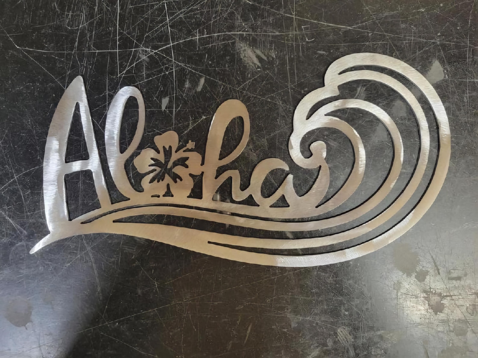 Aloha Metal Art With Wave Hibiscus Flower, Hawaiian Hawaii Ocean Sea ...