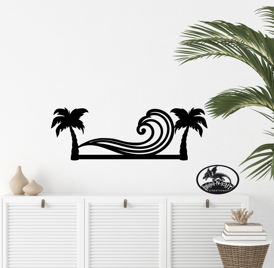 Aloha Metal Art With Wave and Palm Trees, Hawaiian Hawaii Ocean Sea ...