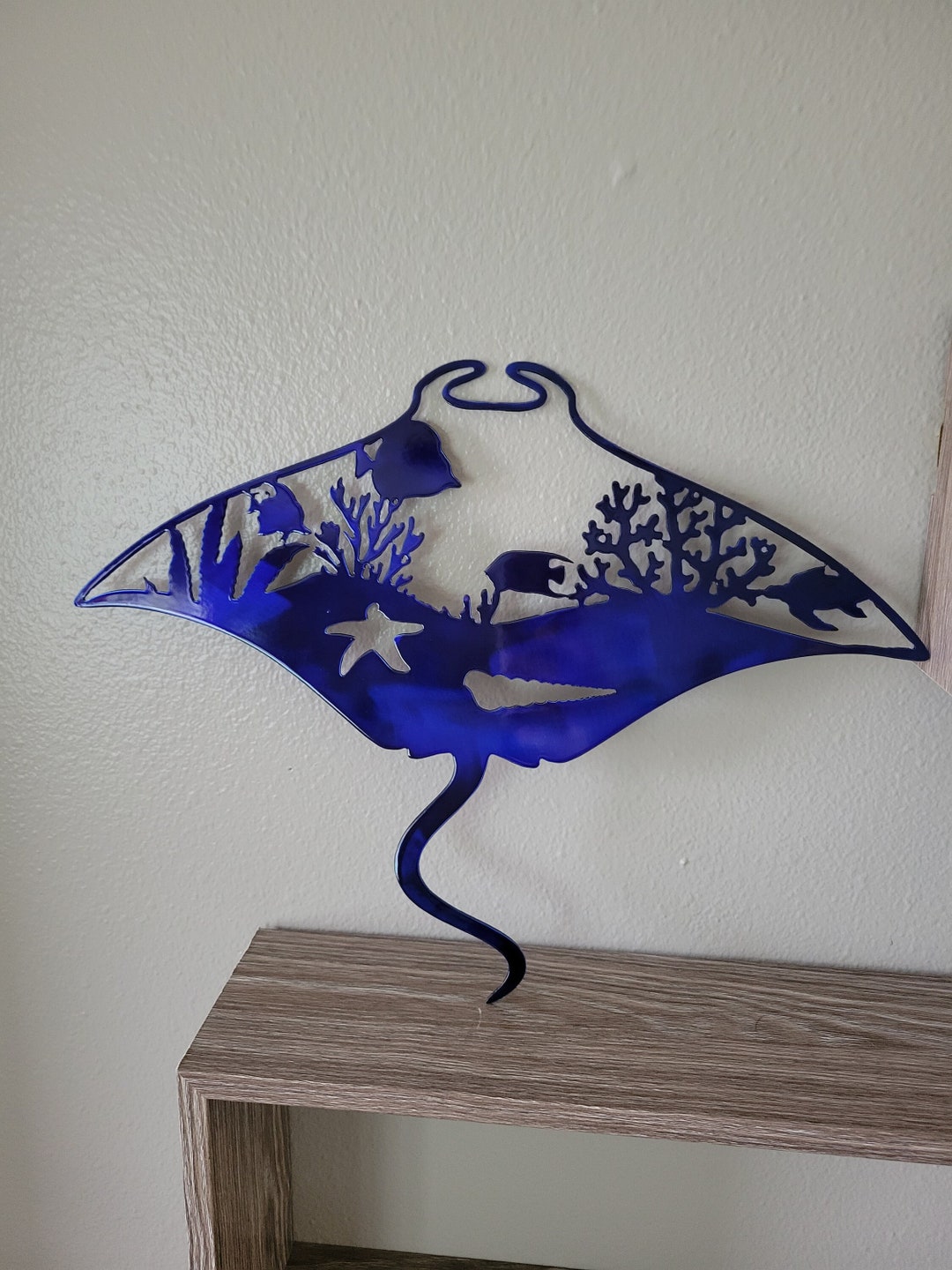 Metal Wall Art Stingray, Ocean Sea Life Scene, Manta Ray, Coral ...