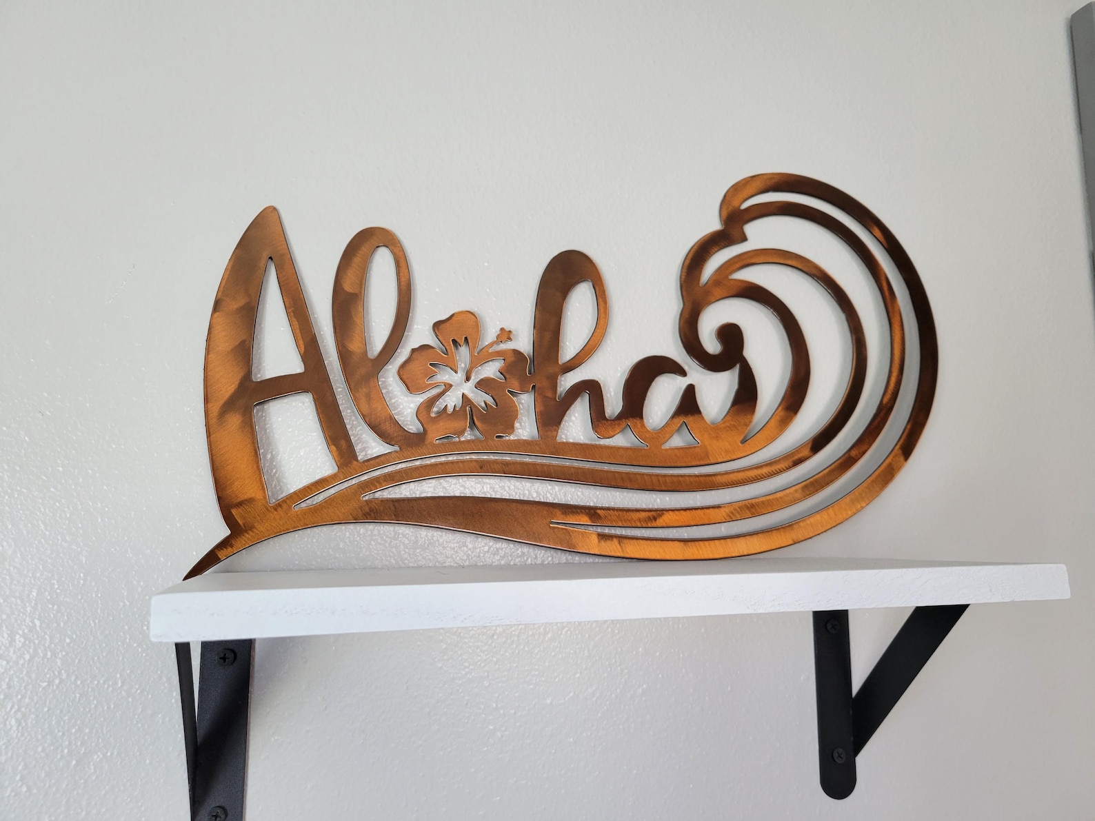 Aloha Metal Art With Wave Hibiscus Flower, Hawaiian Hawaii Ocean Sea ...