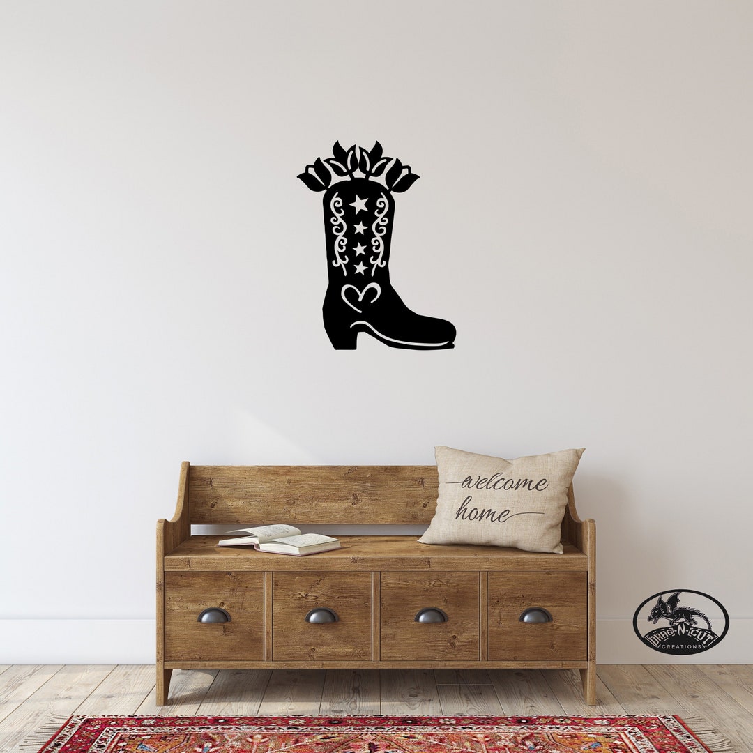 Metal Wall Art Cowgirl Cowboy Boot With Flowers Tulips Heart Sign Wall ...