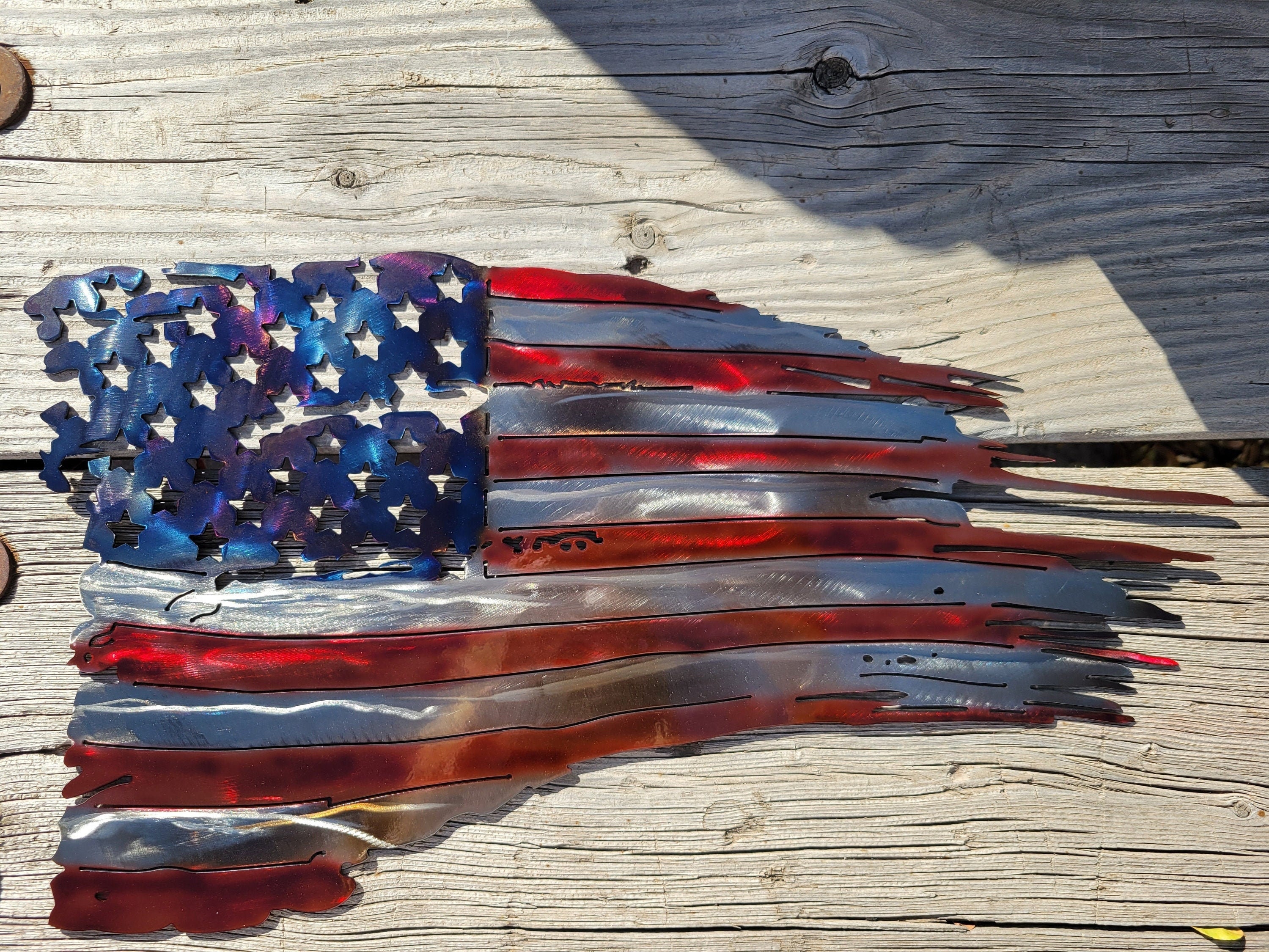 Handcrafted One of a Kind, Distressed Tattered American Flag, Metal ...