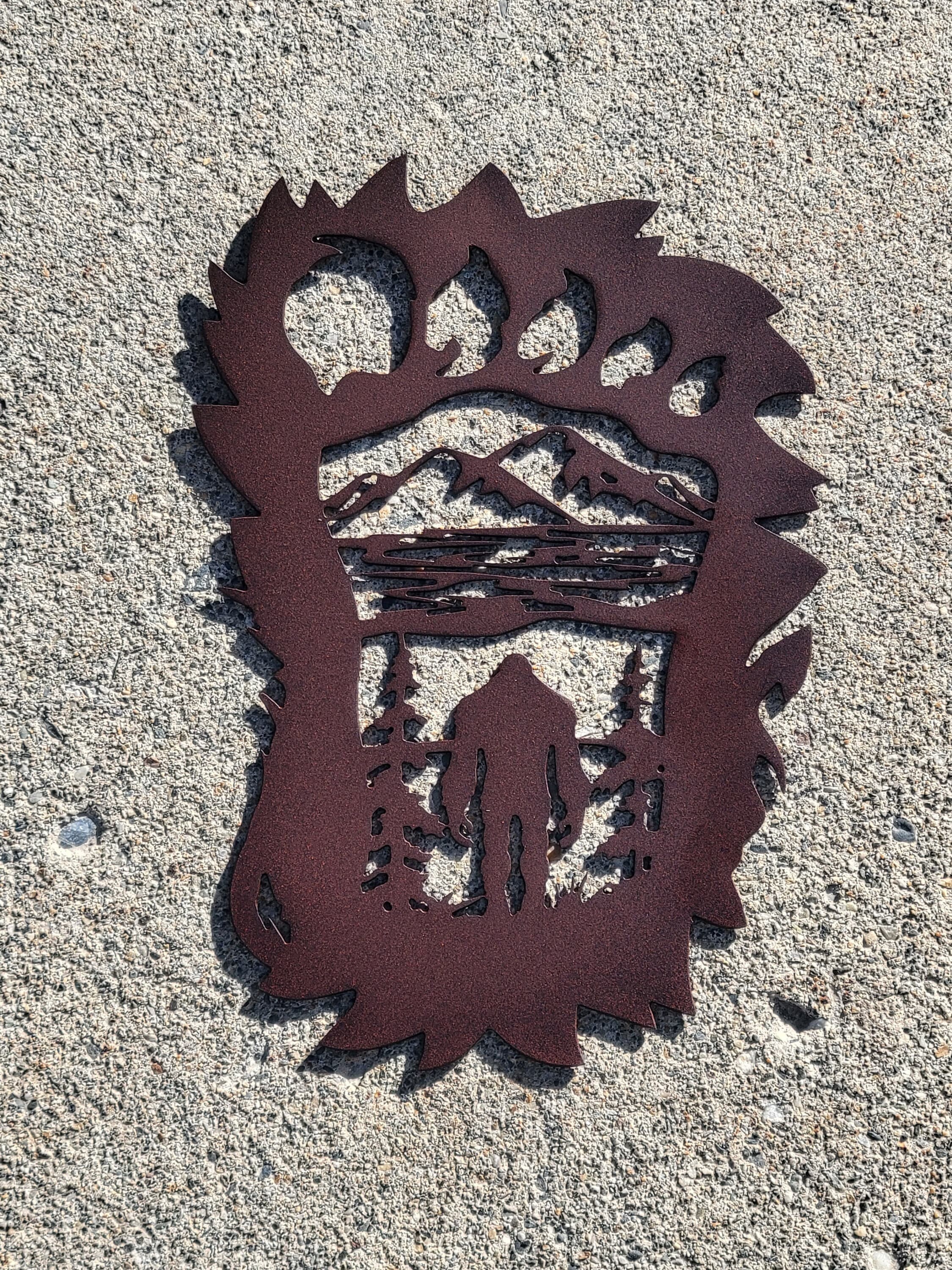 Metal Wall Art, Bigfoot Sasquatch Standing in Footprint, Outdoor ...