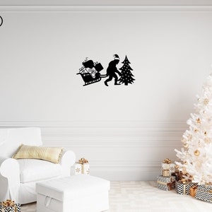 Bigfoot Sasquatch Pulling Sleigh Santa Hat, With Gifts Presents Tree ...