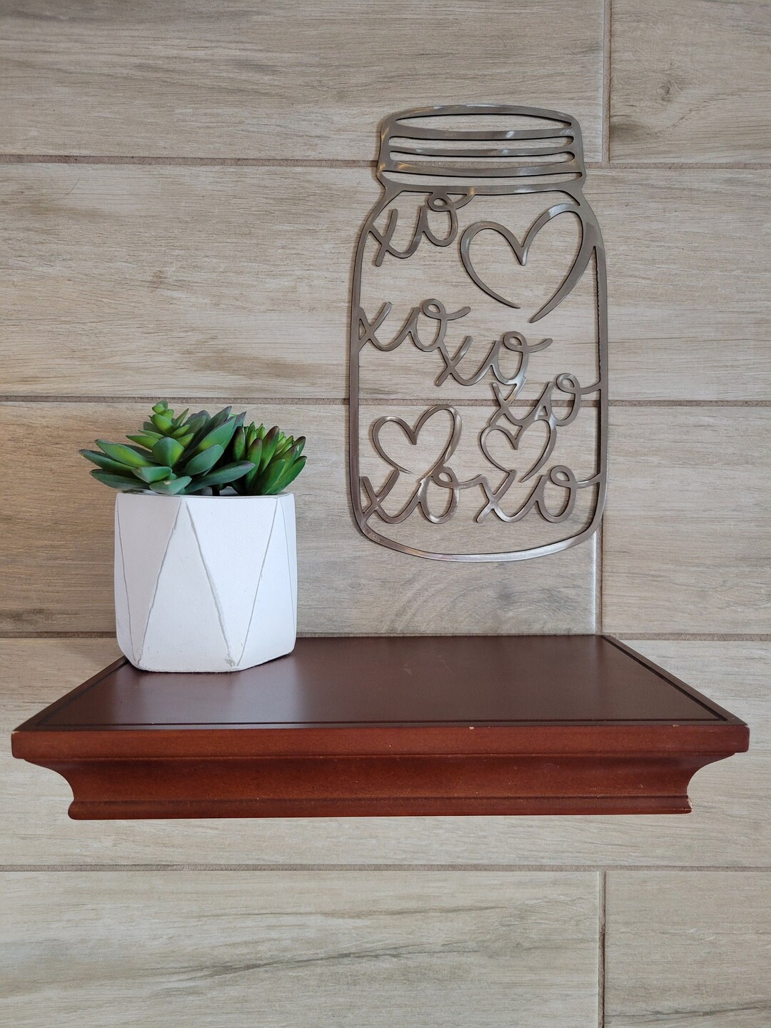 Metal Hand Crafted Sign, Wall Art, Mason Jar of Hugs and Kisses Xoxo ...