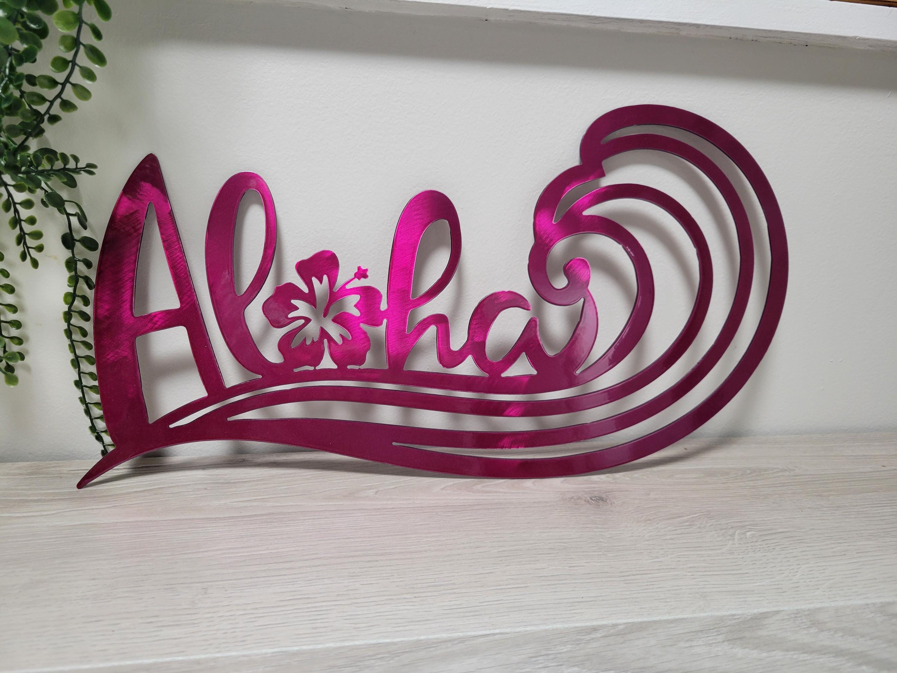 Aloha Metal Art With Wave Hibiscus Flower, Hawaiian Hawaii Ocean Sea ...