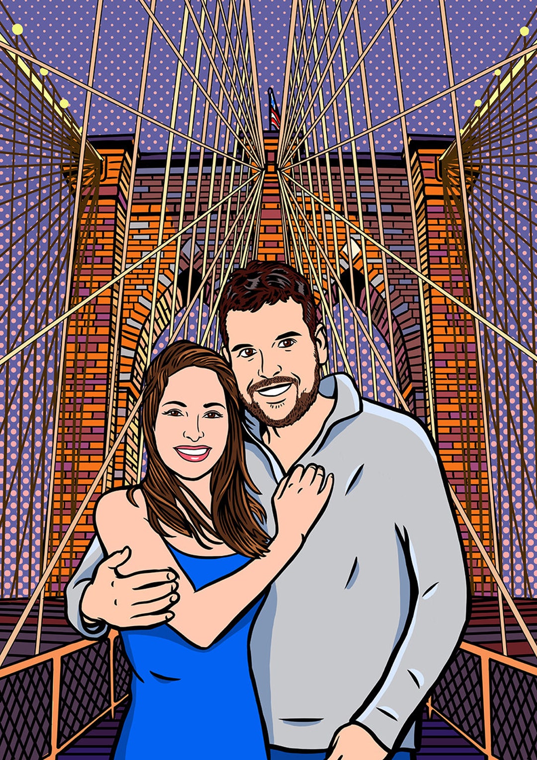 Couples Portrait on the Brooklyn Bridge / Custom Portrait in the POP ...