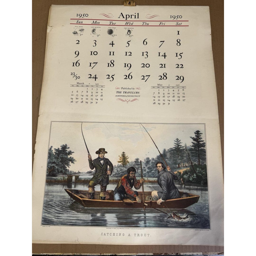 17 Travelers Currier & Ives Calendars, 16" X 22" 1950-1970 Crown Point ...