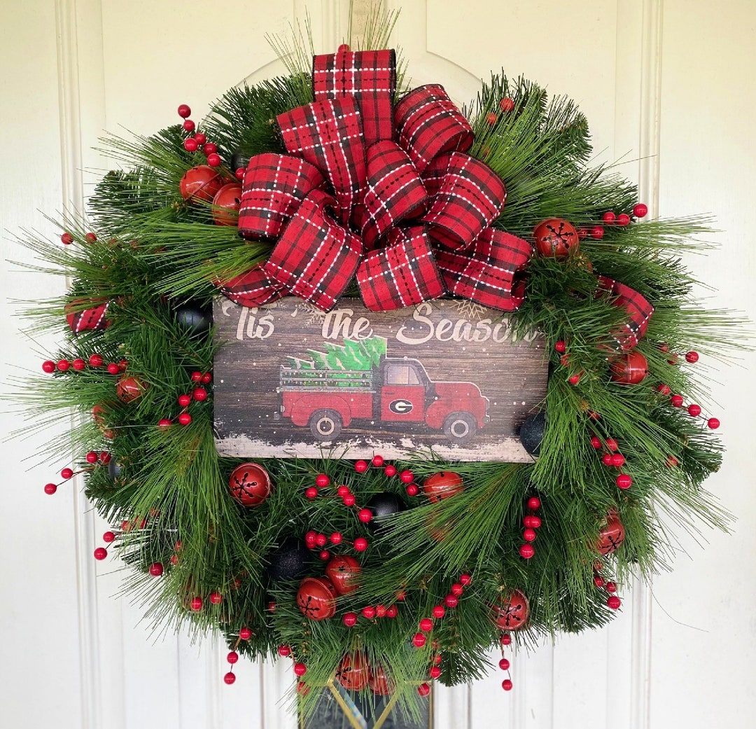 Georgia Bulldogs Christmas Wreath for Front Door, UGA Bulldogs ...
