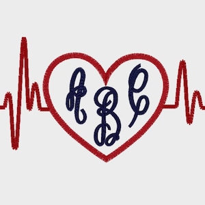 Heartbeat Monogram Border Embroidery File in Multiple Formats in 2 ...