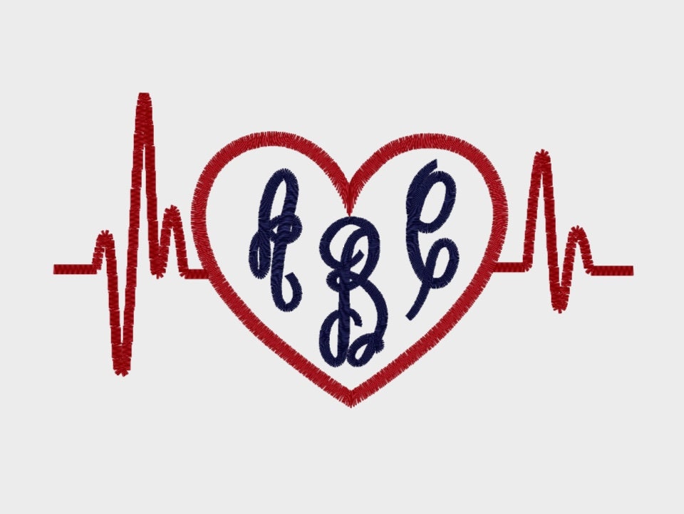 Heartbeat Monogram Border Embroidery File in Multiple Formats in 2 ...