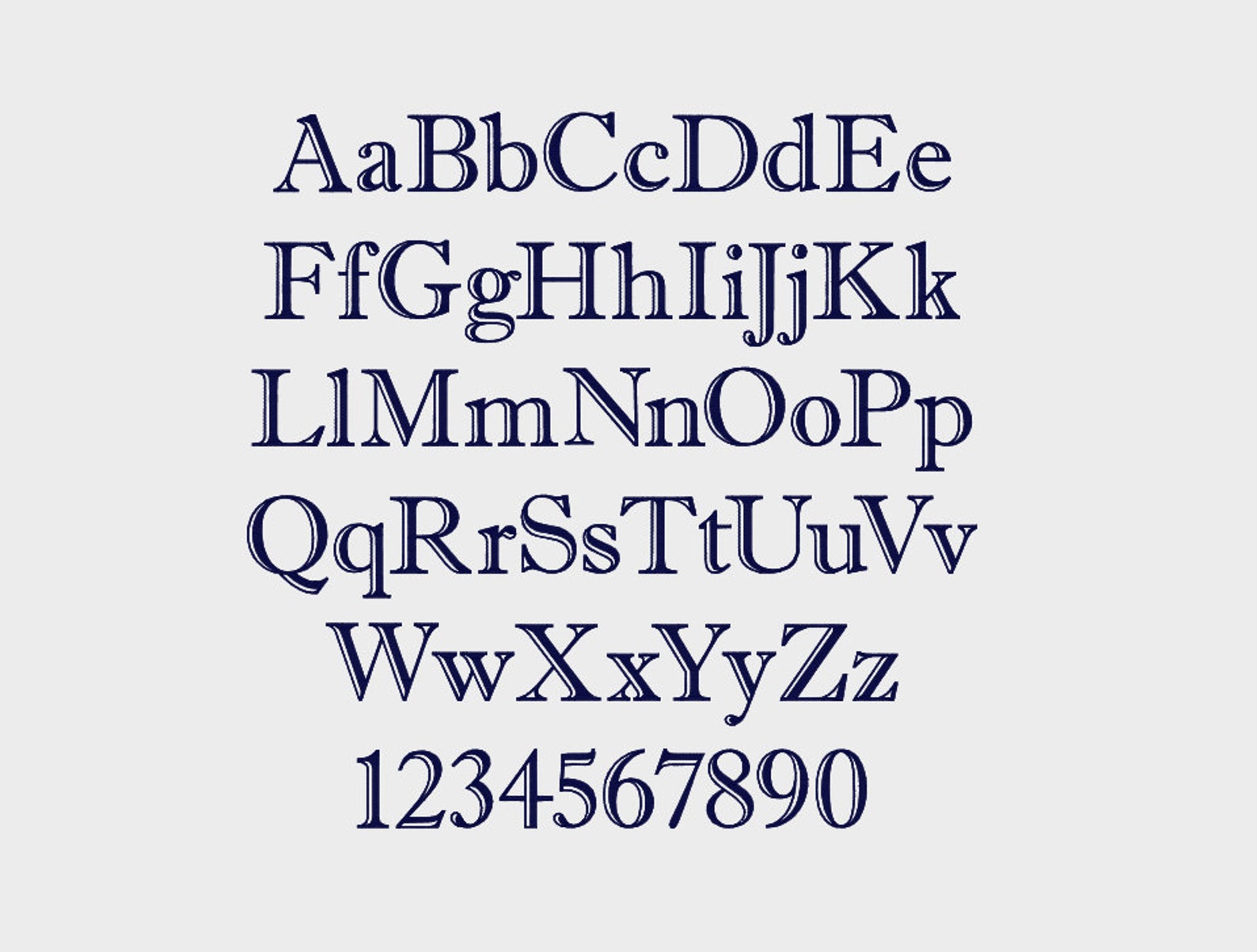 Imprint Shadow Embroidery Font in Multiple Formats, 1/2", 1", 2" & 3 ...