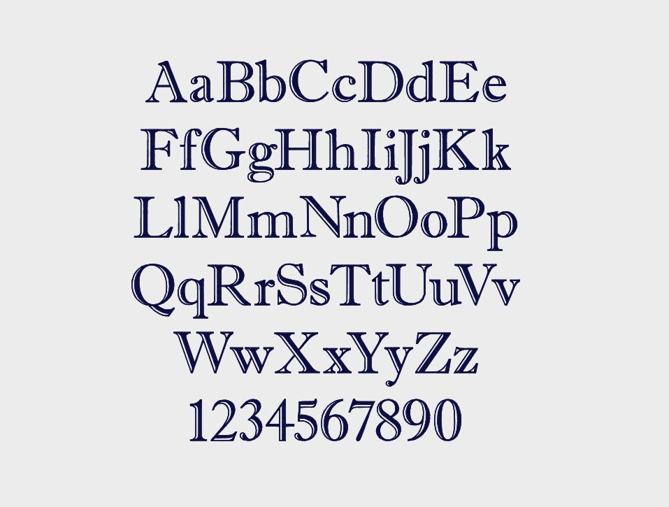 Imprint Shadow Embroidery Font in Multiple Formats, 1/2", 1", 2" & 3 ...
