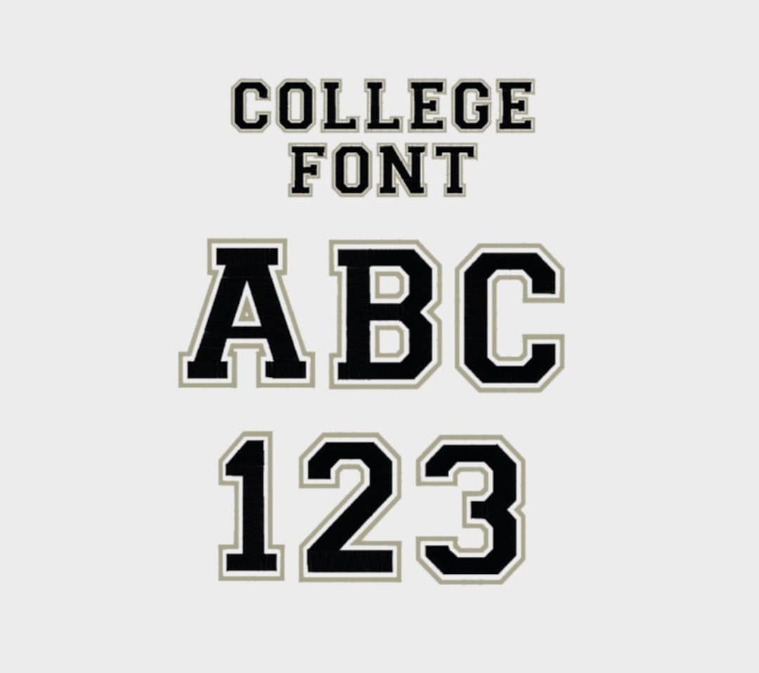 College Outline Embroidery Machine Font, 1/2", 3/4", 1", 2", 3" & 4 ...