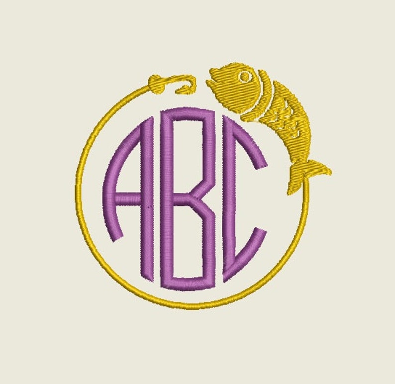 Fishing Monogram Border Embroidery File to Fit 4"x4" Frame (font NOT Included) - INSTANT ...