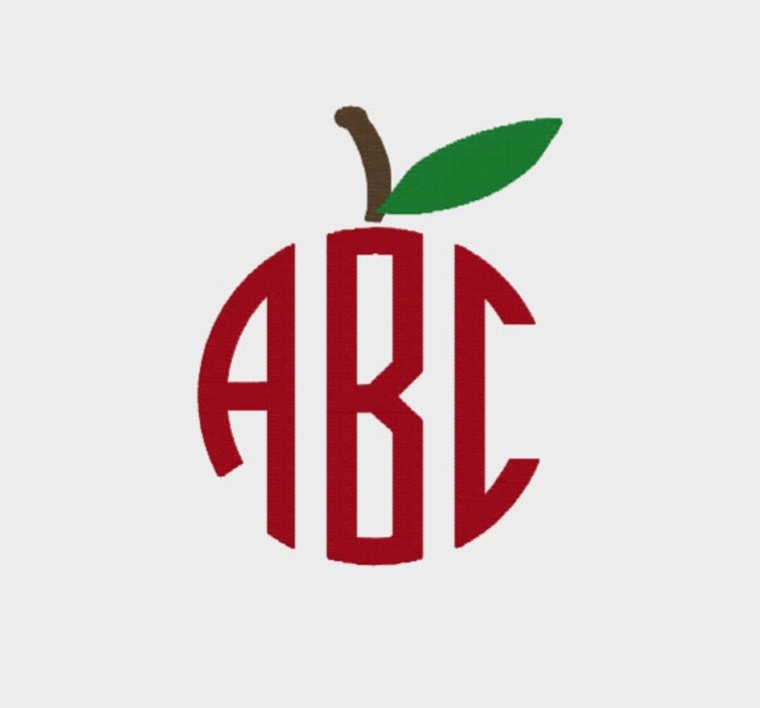 Apple Monogram Topper Embroidery File in 6 Sizes (1 - 6 Inch) in ...
