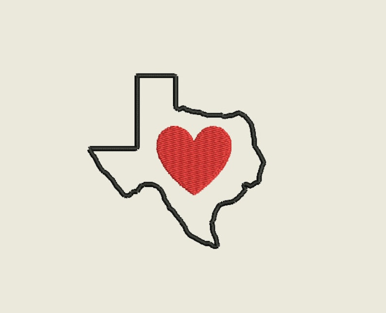 Texas Map with Love Heart Embroidery Appliqué Machine Design | Etsy