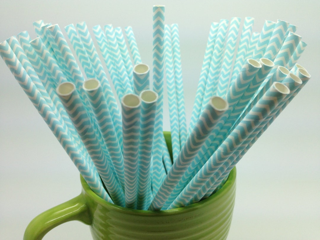 Set of 50 Light Blue and White Chevron Paper Straws Perfect - Etsy