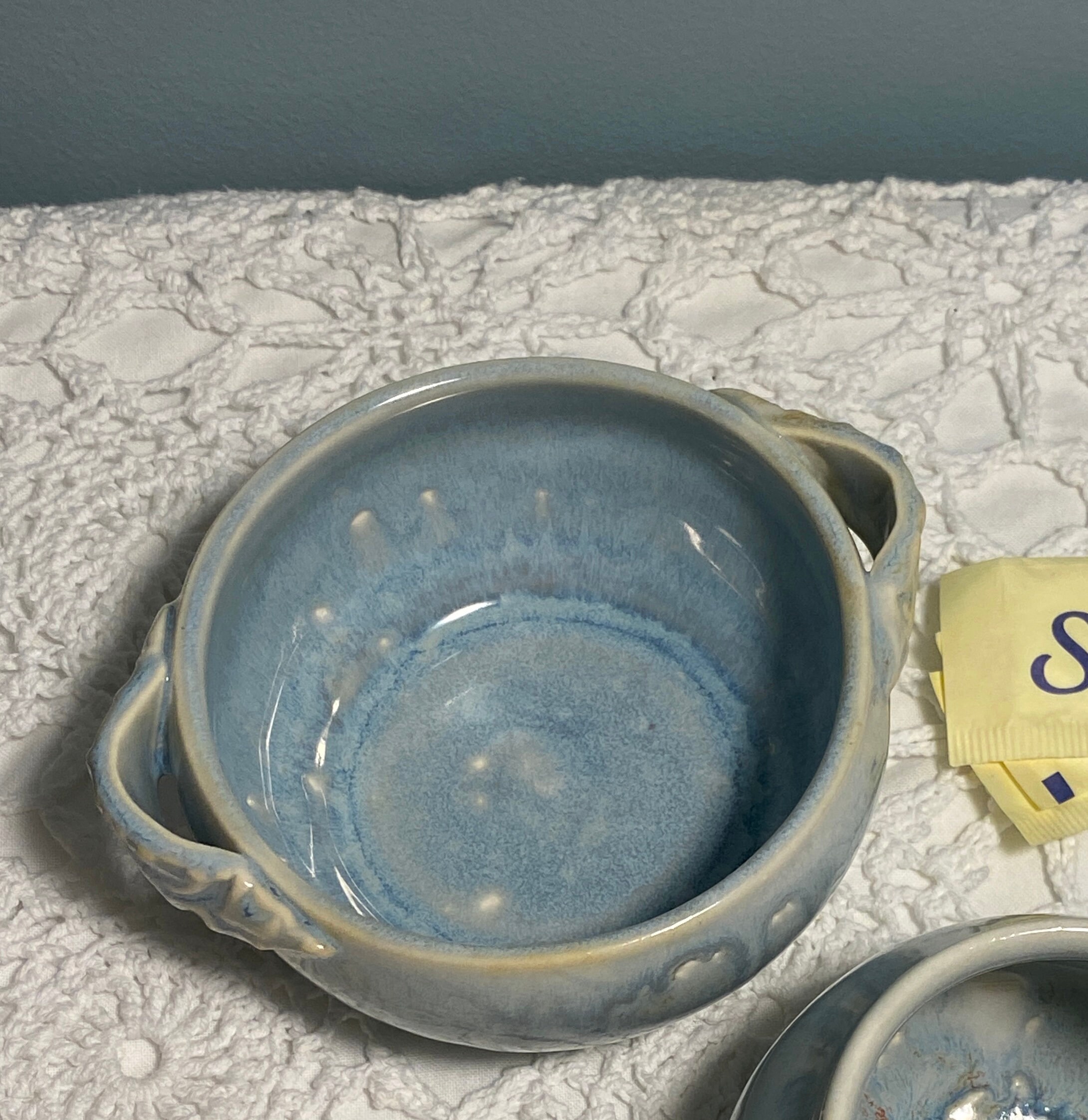 Small Blue Glazed Pottery Sugar and Creamer Set, Ceramic Kitchen Set ...