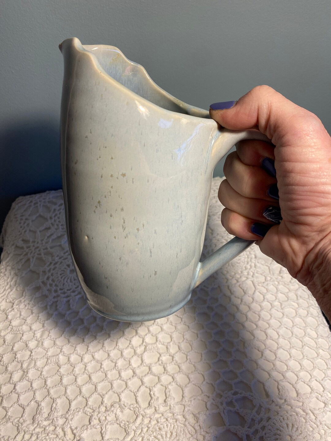 Carved Blue Pottery Pitcher, Handmade Ceramic Pitcher, Light Blue ...