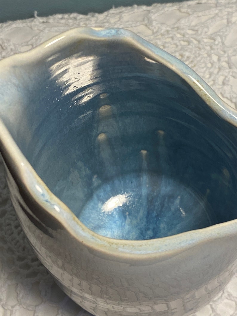 Carved Blue Pottery Pitcher, Handmade Ceramic Pitcher, Light Blue ...