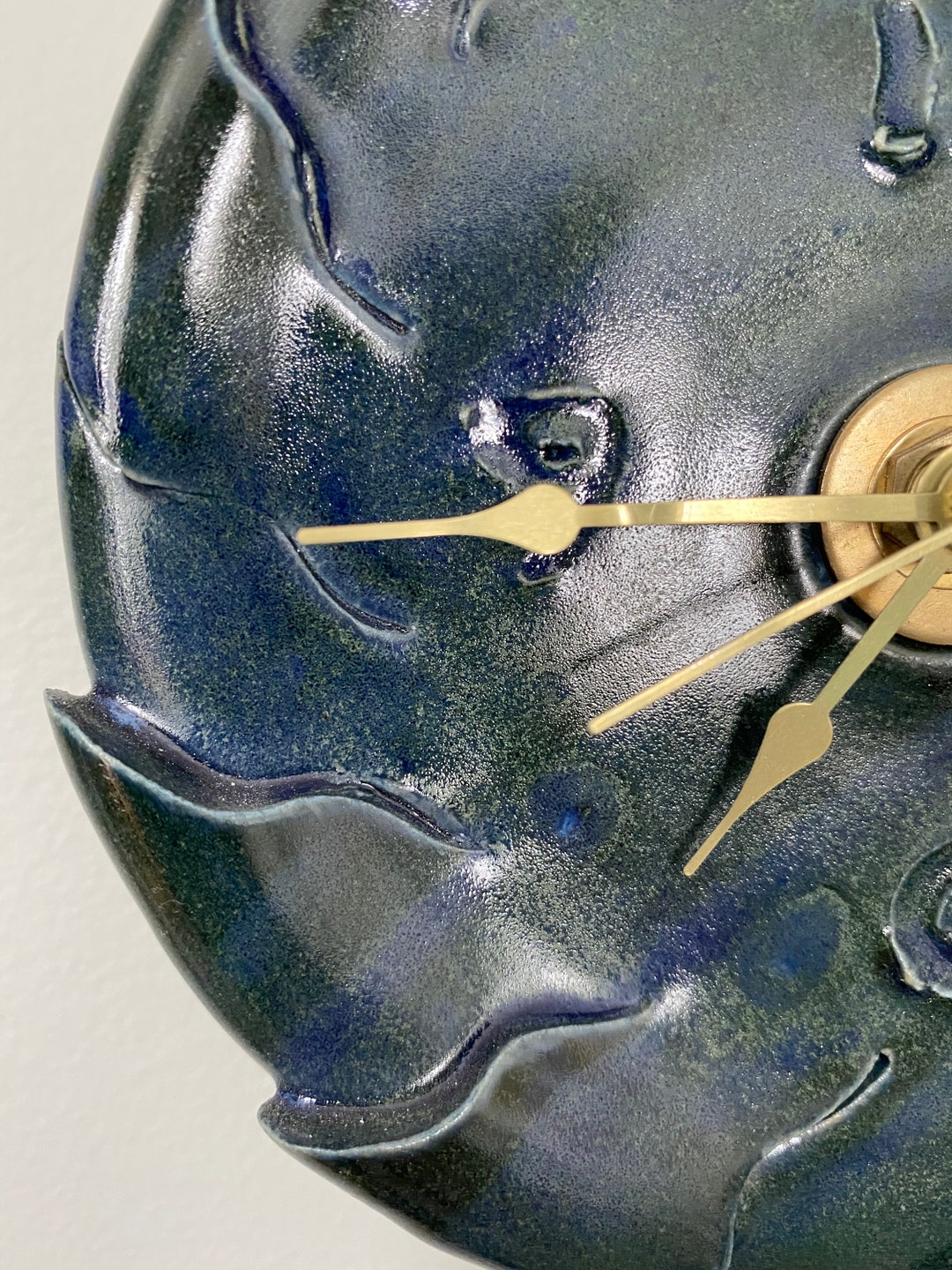 Handmade Hand Carved Ceramic Green Wall Clock, Glazed Pottery Clock ...