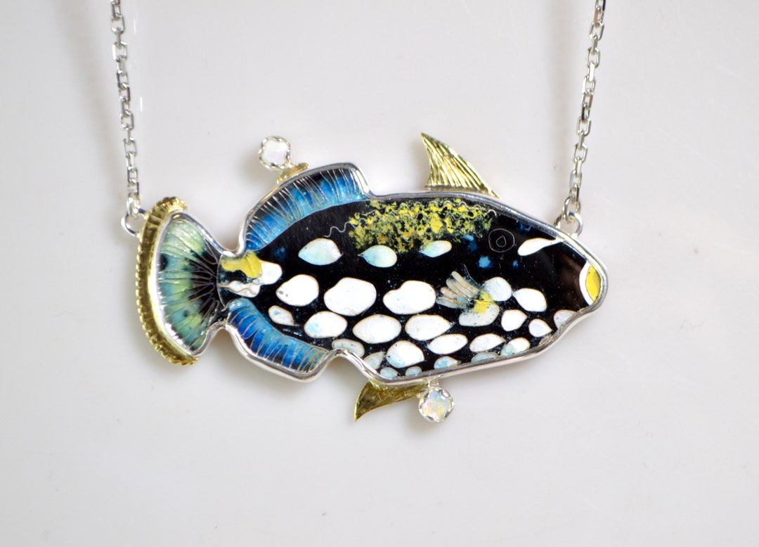 Clown Triggerfish Necklace. Tropical Exotic Fish. Georgian Cloisonne ...