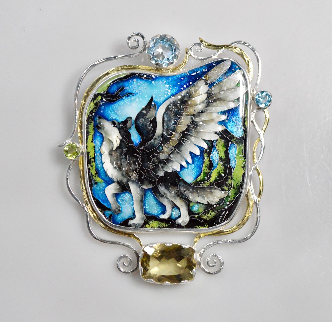 The Flying Wolf. Pterolykos. Georgian Cloisonne Enamel. Sterling Silver ...