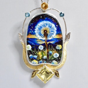 Dandelion Field. Georgian Cloisonne Enamel. Sterling Silver. Dandelions ...