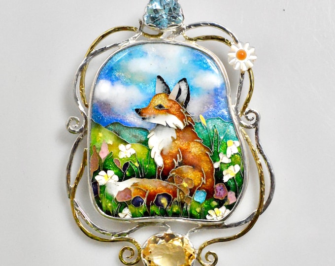 The Fox and Flowers. Georgian Cloisonne Enamel. Sterling Silver ...
