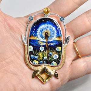 Dandelion Field. Georgian Cloisonne Enamel. Sterling Silver. Dandelions ...