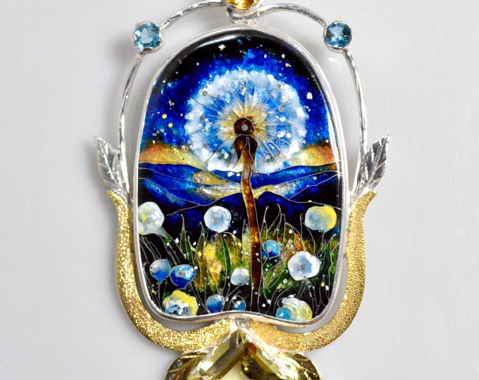 Dandelion Field. Georgian Cloisonne Enamel. Sterling Silver. Dandelions ...