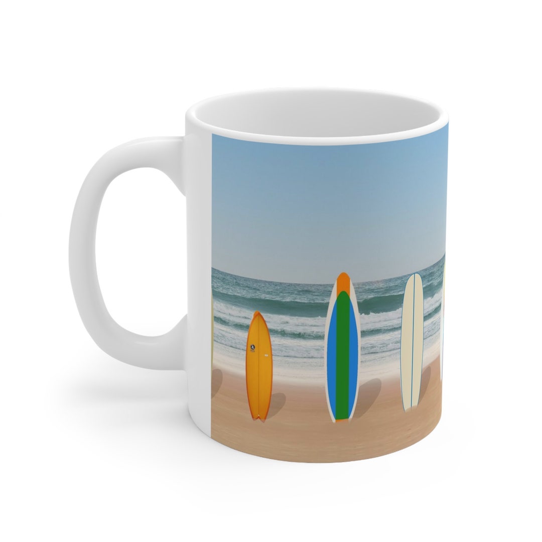Surfboards on the Beach | Seaside Surf Mug | Surfer Gift | Ceramic ...