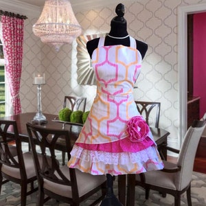 Womens Retro Apron in Hot Pink Flirty Womens Apron Sexy Womens Apron ...