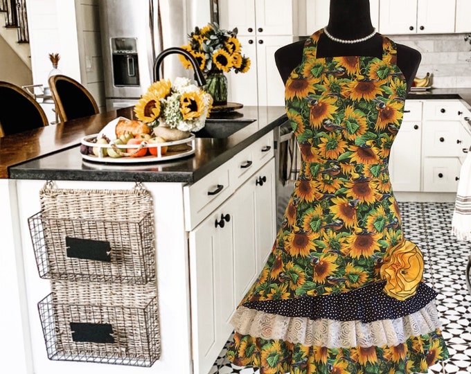 Flirty Womens Apron Sunflower Apron Kitchens With - Etsy