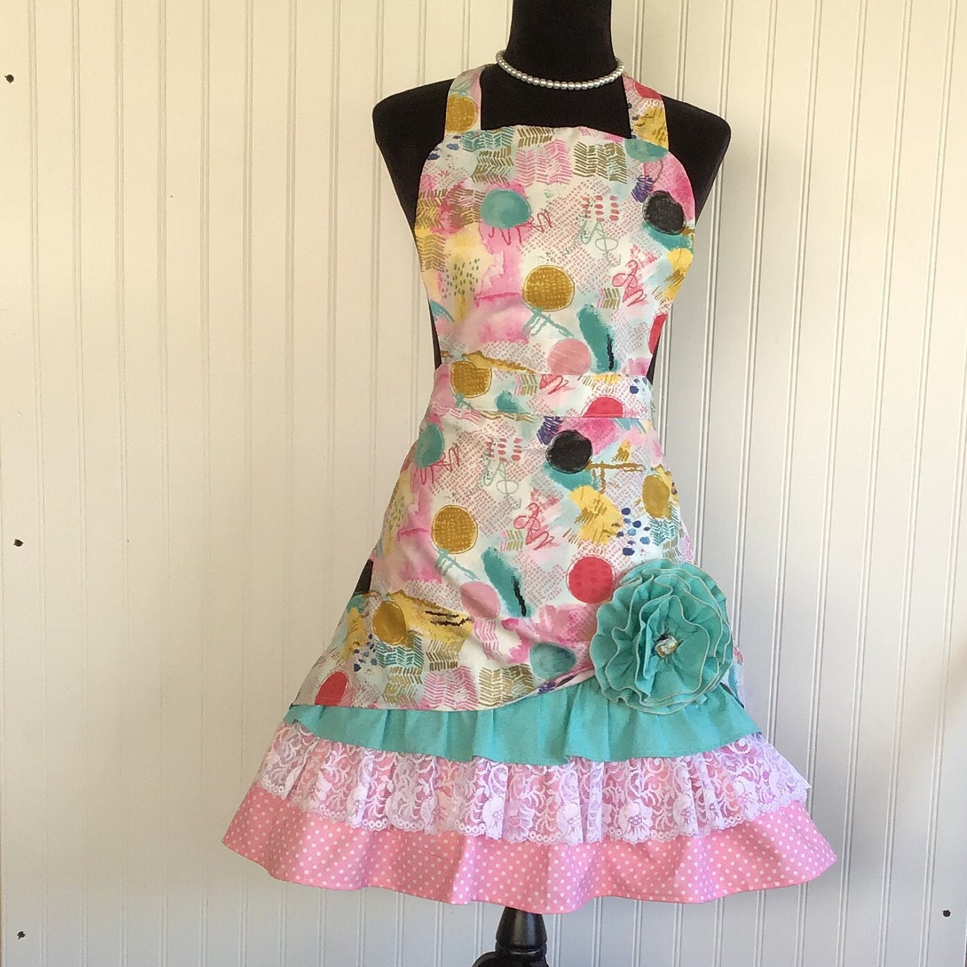 Cute Turquoise and Pink Apron Apron for Women Fun Colorful | Etsy