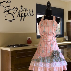Paris Themed Apron Done in Coral and Blue Apron for Women Coral Apron ...