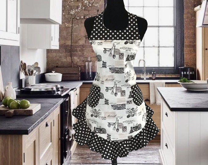 Cute Farmhouse Apron for Women Rustic Farm Apron in Tractors and Farm ...