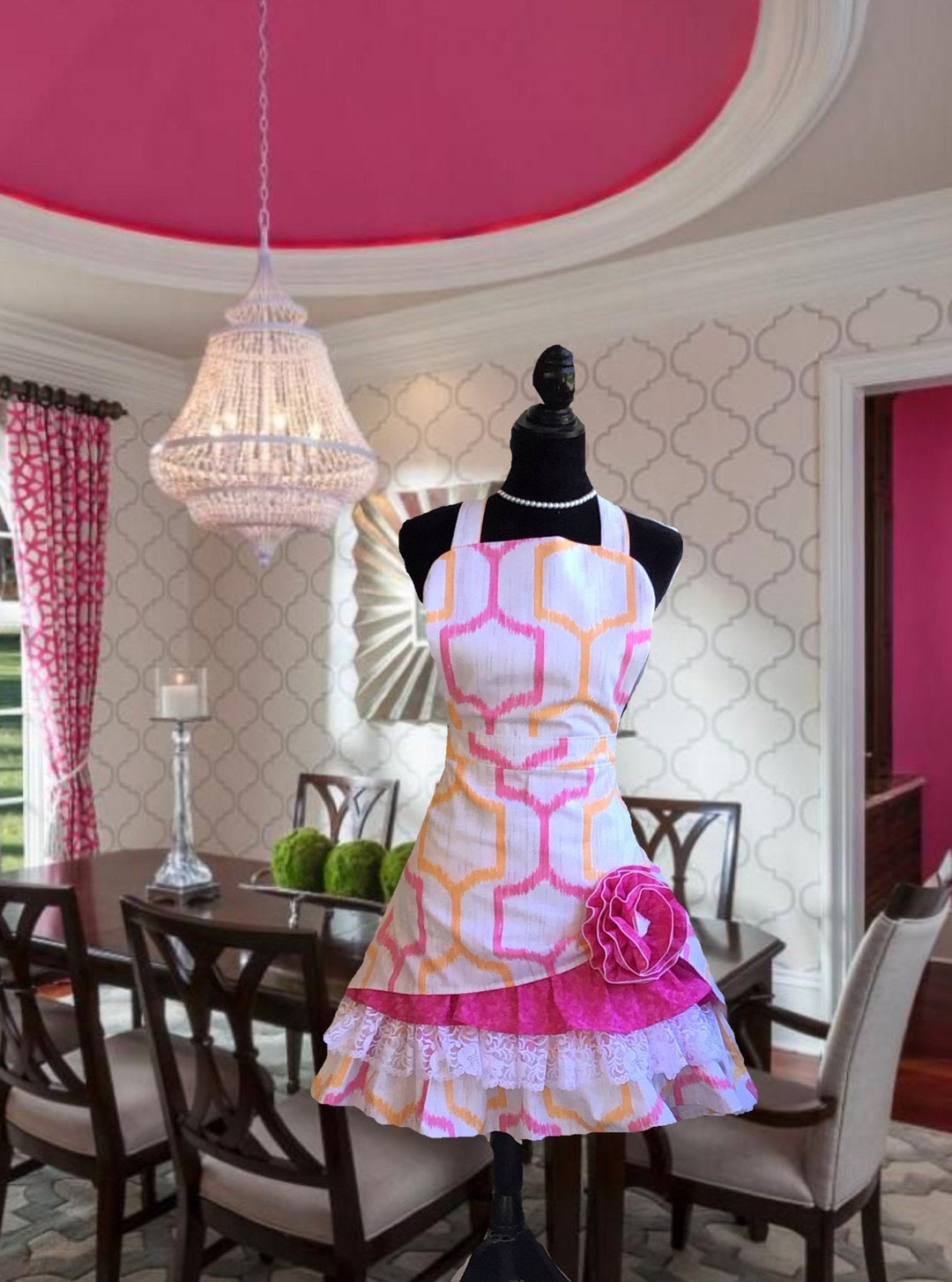 Womens Retro Apron in Hot Pink Flirty Womens Apron Sexy Womens Apron ...